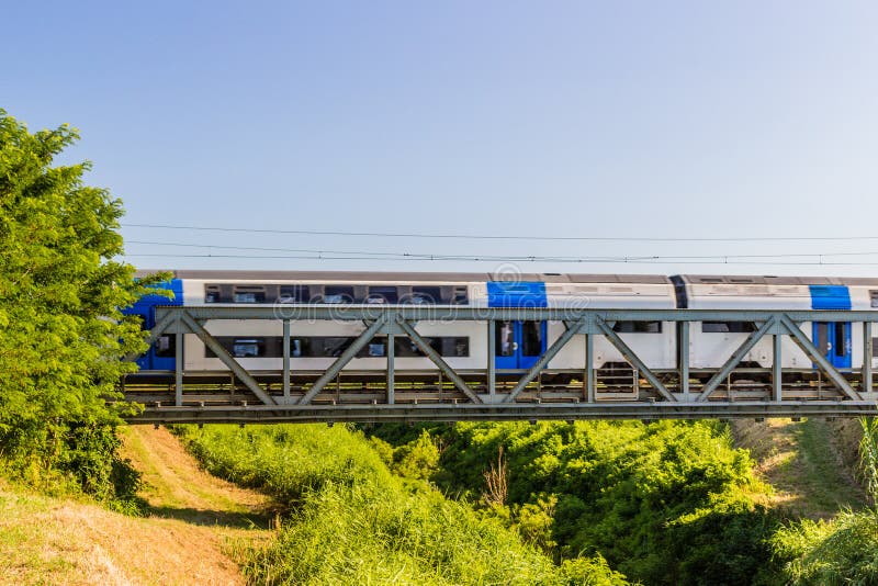 Running Train on Iron Bridge Stock Image - Image of angle, beams: 60136429