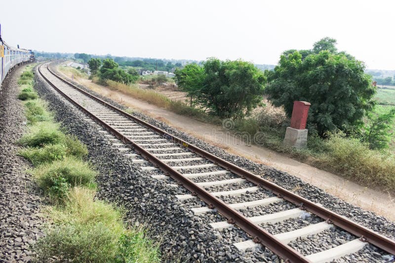 Running Train Side View with Railway Track Looking Awesome. Stock Image ...