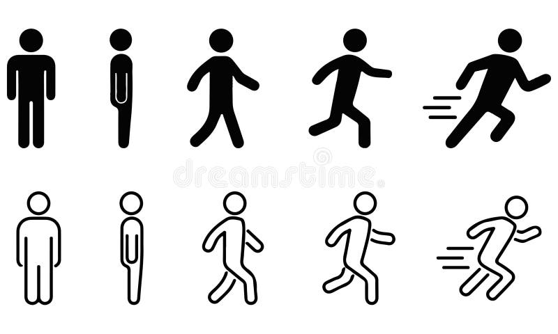 Running and Walking People Icons. Vector Illustration, Editable Strokes ...