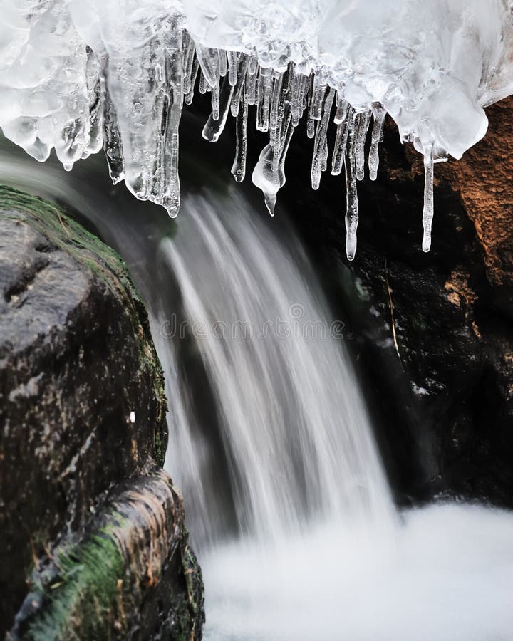 Running waterfall and ice stock image. Image of melting - 24832419