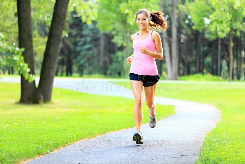 Jogging Woman Running in Park Stock Photo - Image of active, chinese ...