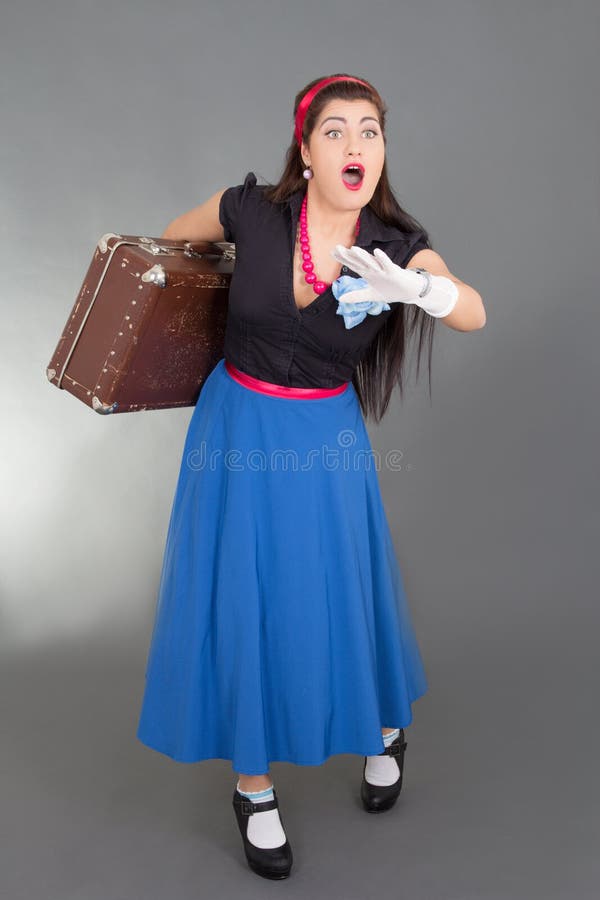 Running Woman with Retro Suitcase Stock Image - Image of happy ...
