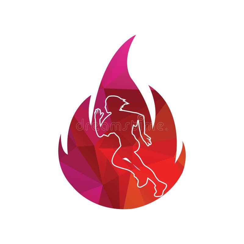 Running Woman Side View. Vector Illustration. Inside the Shape of Fire ...