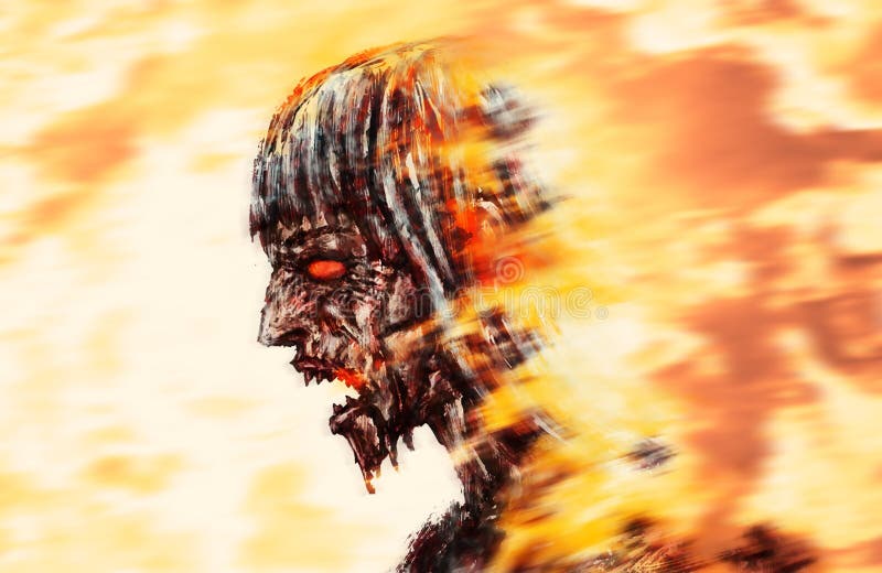 Burning Head Running Zombie in Petals Flame. Stock Illustration ...