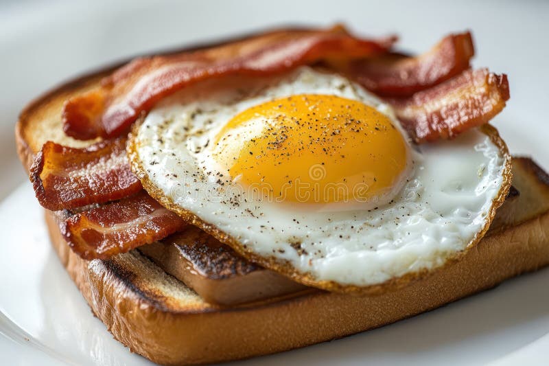 Runny Yolk Bacon and Egg Breakfast Sandwich on Kitchen Table Stock ...