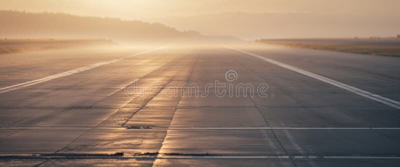 Runway Illuminated by Soft Golden Light at Dawn with Long Shadows ...