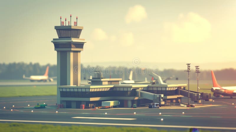 A Runway with a Large Airport Tower in the Background. Generative AI ...