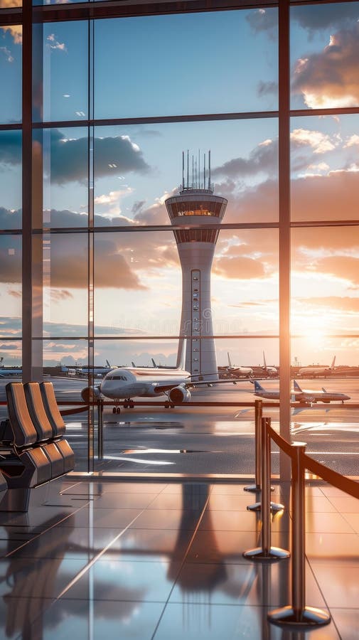 A Runway with a Large Airport Tower in the Background. Generative AI ...