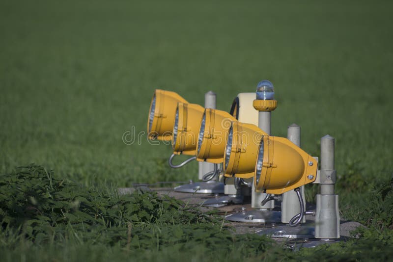 Runway Lighting. Airport Landing Lights. Stock Image - Image of flight ...