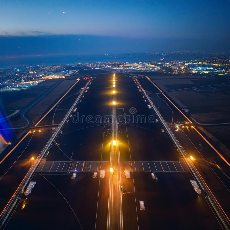 Runway by Night, AI Generated Stock Illustration - Illustration of ...