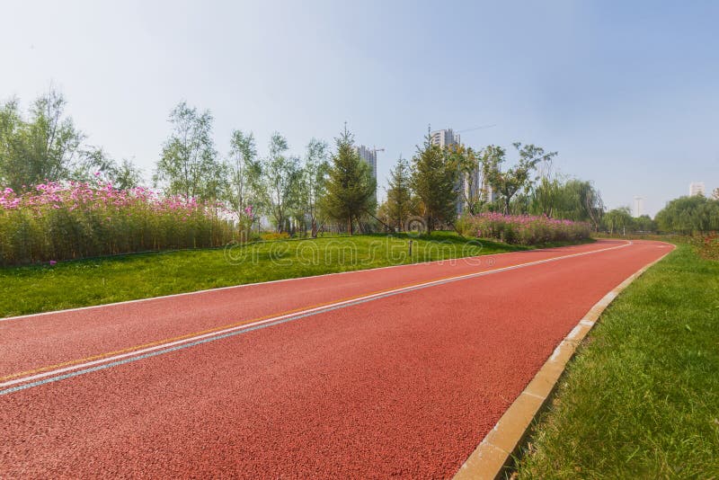 Runway in Outdoor Park Under Blue Sky. Stock Photo - Image of white ...