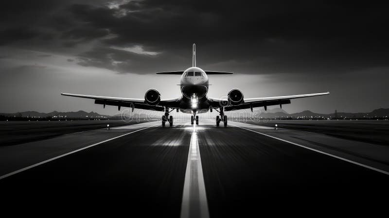 Runway Plane Black and White Stock Illustration - Illustration of ...