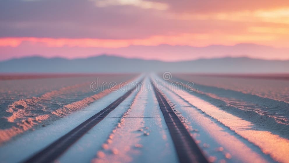 Runway with Sandy Section and Visible Markings at Sunset Creating a ...