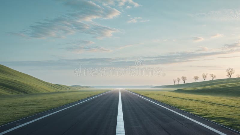 Runway Stretches into the Distance with Serene Landscape in the ...