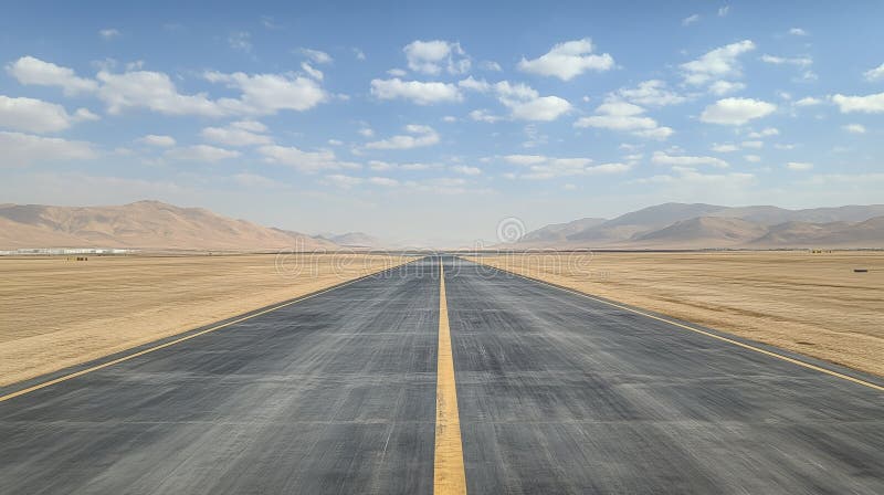 The Runway Stretches into the Distance, Surrounded by Dry Desert and a ...