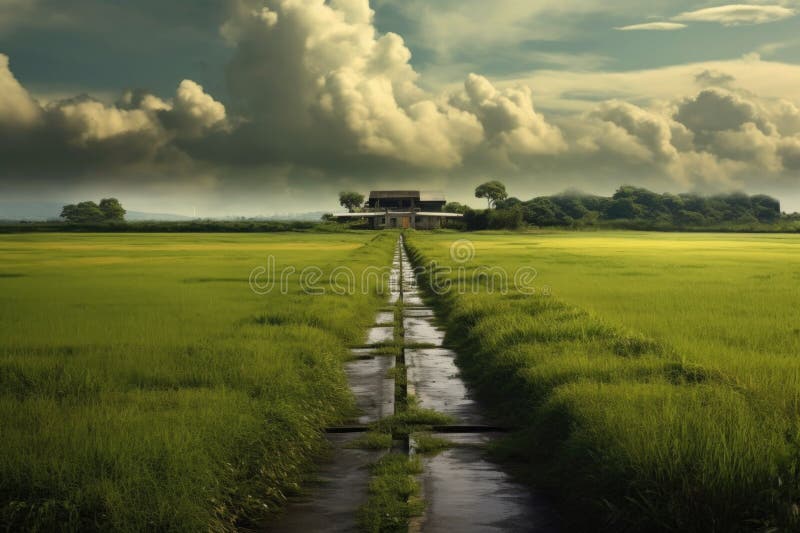 Runway Surrounded by Lush Green Fields Stock Photo - Image of vista ...