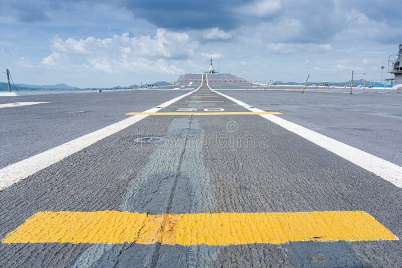 Runway at Takeoff on Battleship and Runway Aircraft Carrier Stock Image ...