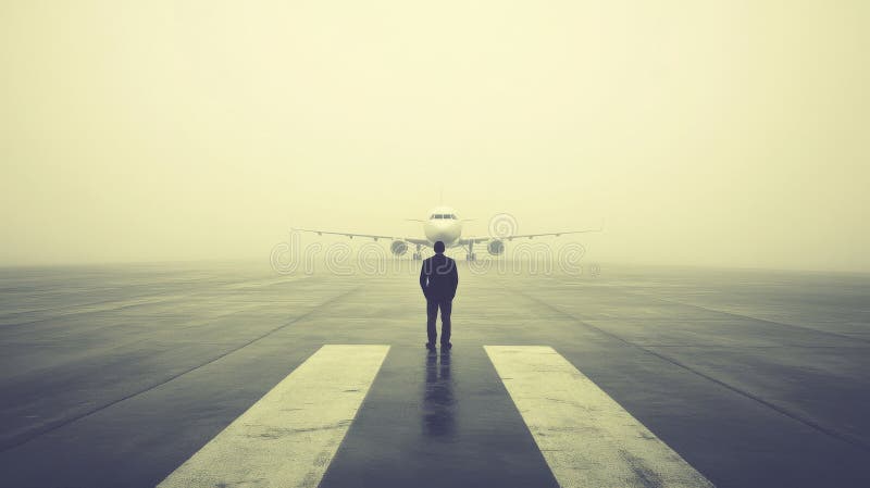 On a Runway, There is an Airplane with a Man Standing Next To the ...