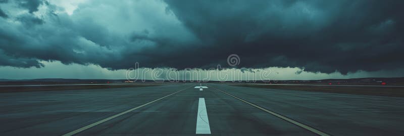 Runway Under Dark Storm Clouds Creating a Dramatic Atmosphere Stock ...