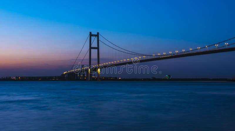 Runyang bridge at night stock image. Image of night, bridge - 56804483