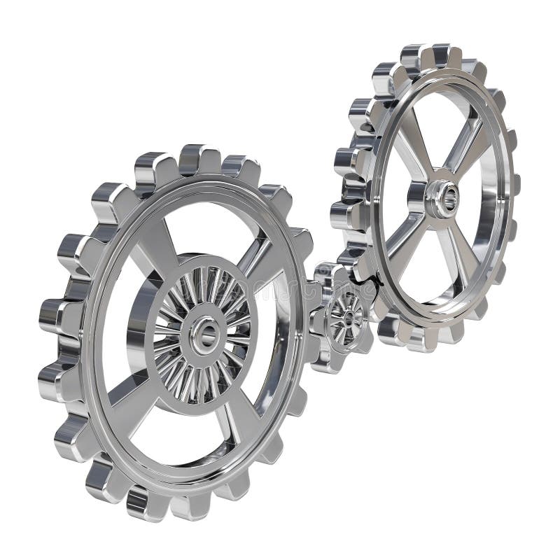 Due Ingranaggi Della Ruota Dentata Del Cromo Su Fondo Bianco ...