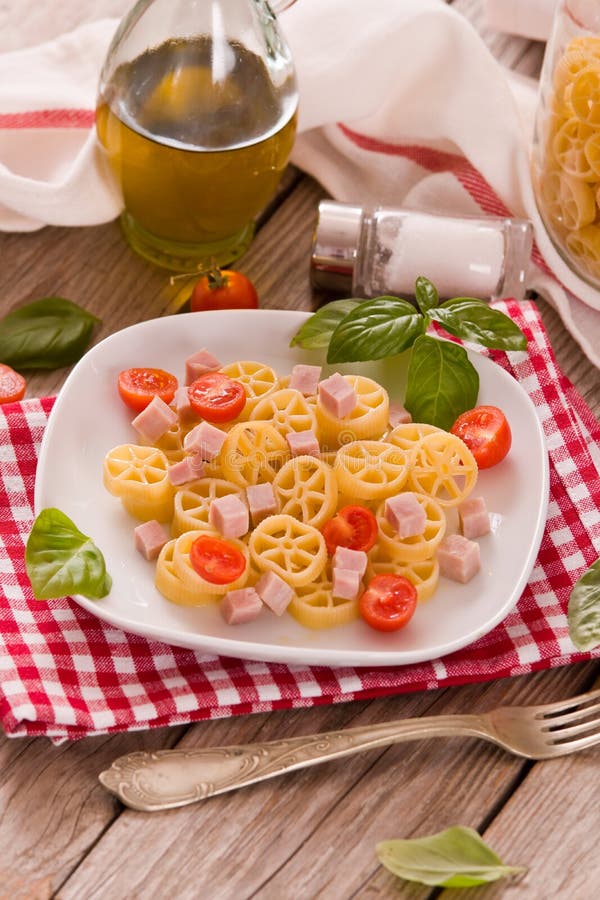 Ruote Pasta with Tomato and Ham. Stock Photo - Image of dietary ...