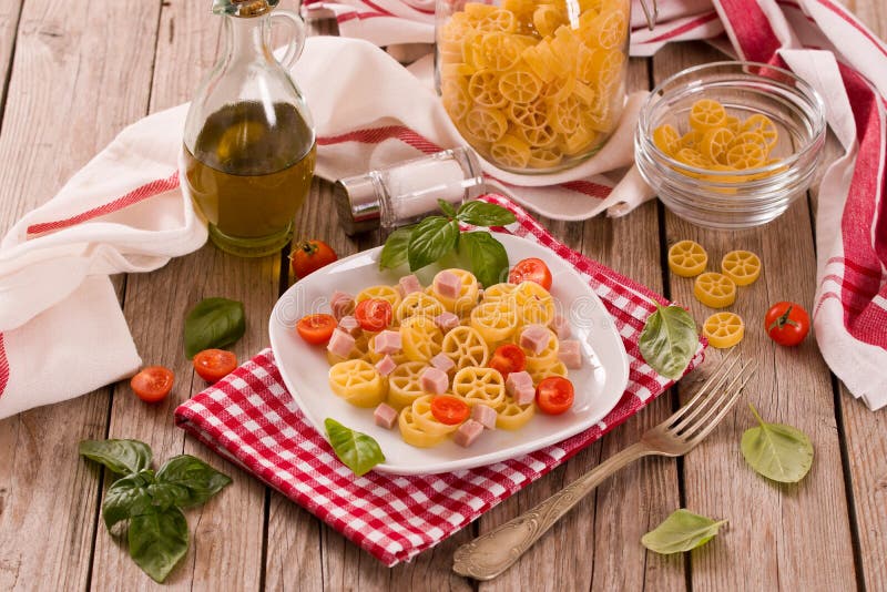 Ruote Pasta with Tomato and Ham. Stock Image - Image of dish, homemade ...