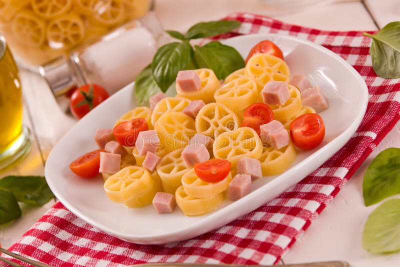 Ruote Pasta with Tomato and Ham. Stock Image - Image of diet, italy ...
