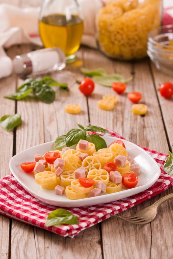 Ruote Pasta with Tomato and Ham. Stock Image - Image of macaroni ...