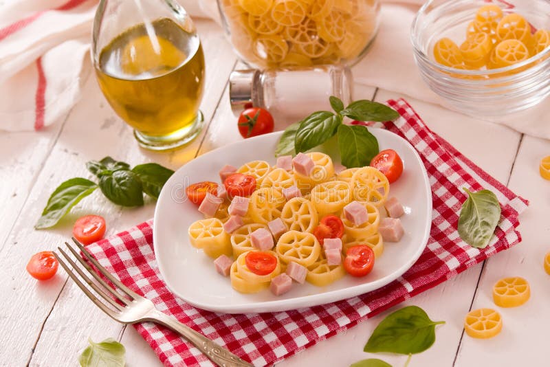 Ruote Pasta with Tomato and Ham. Stock Photo - Image of cold, dietary ...