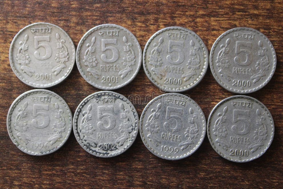 5 Rupee Coins in Front and Back Stock Photo - Image of rupee, design ...