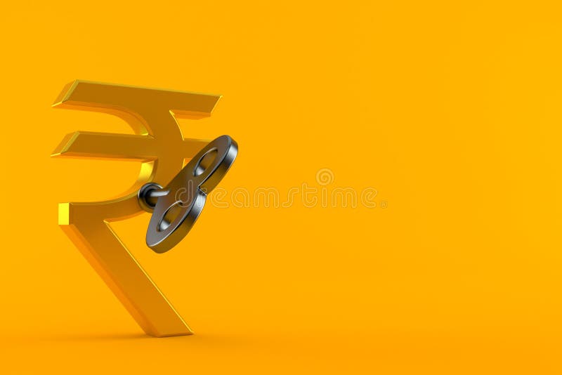 Rupee Currency Symbol with Clockwork Key Stock Illustration ...