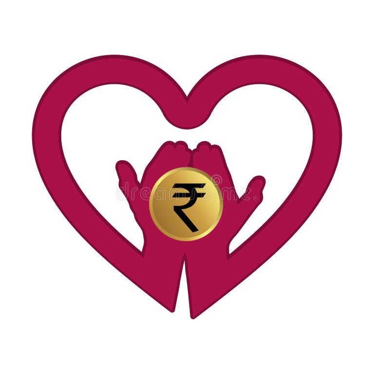 Hand with Rupee in Heart Icon Logo. Concept of Love Rupee Stock Vector ...