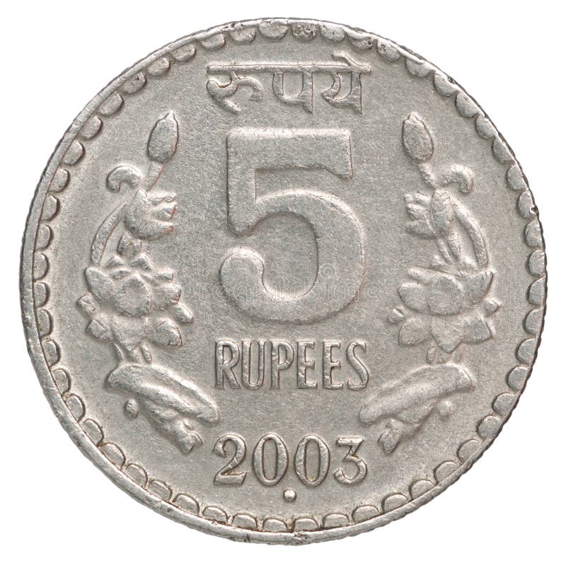 Cinco Rupias De Moneda De La India Imagen de archivo - Imagen de ...