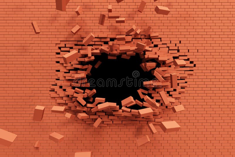 Rupture du mur de briques illustration stock. Illustration du solution ...