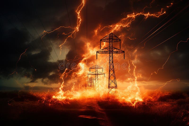 The Rupture of a Power Line Causing Sparks To Emanate from the Severed ...