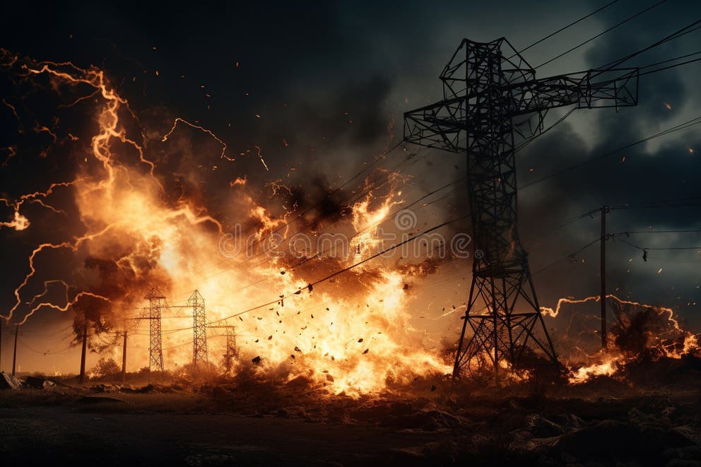 The Rupture of a Power Line Causing Sparks To Emanate from the Severed ...