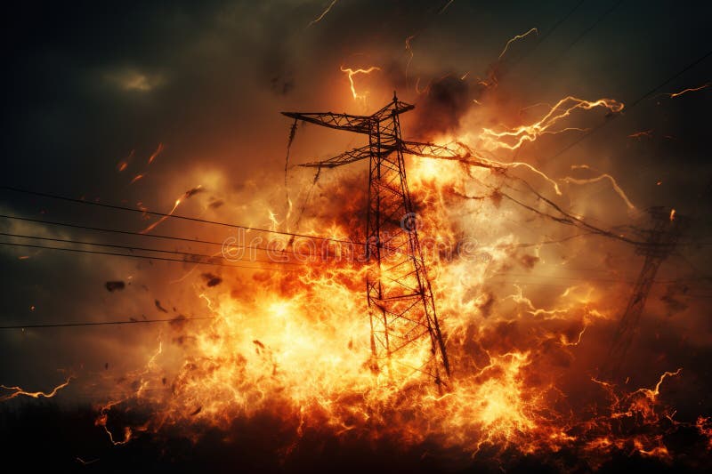 The Rupture of a Power Line Causing Sparks To Emanate from the Severed ...