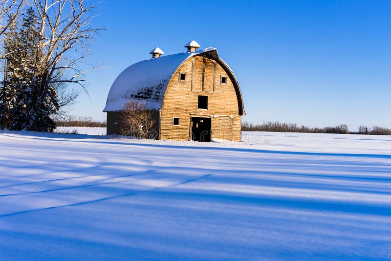 Farm Barn in Winter, Rural Alberta Stock Photo - Image of roof ...
