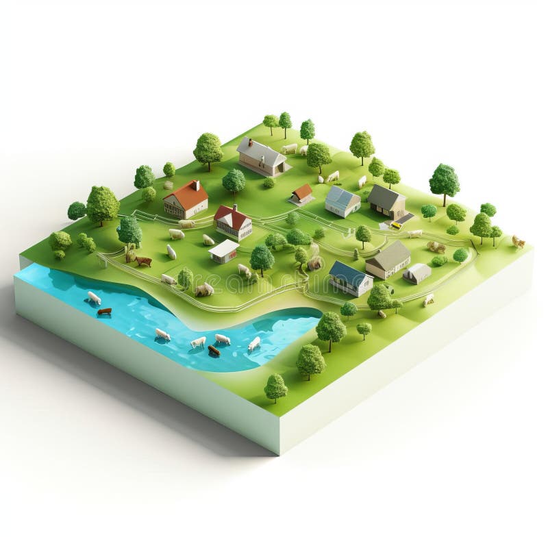 Shiny Plastic Isometric Square Model of Rural Landscape Scene Stock ...