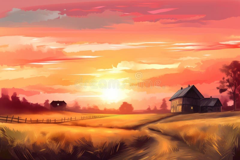 Rural Background with View of Sunrise or Sunset, Featuring Colorful Sky ...