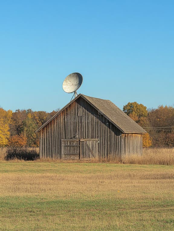 Rural Barn with Satellite Dish Stock Photo - Image of technology ...