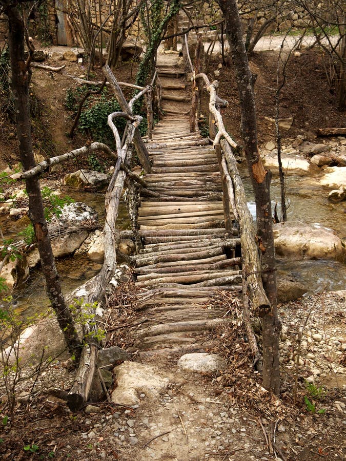 Rural bridge from logs stock image. Image of logs, connect - 43861581