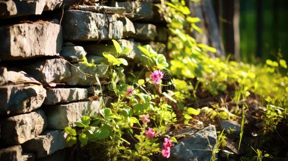 Rural broken block wall stock illustration. Illustration of scene ...