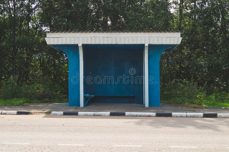 Rural Bus Stop on the Country Road with the Forest Stock Image - Image ...