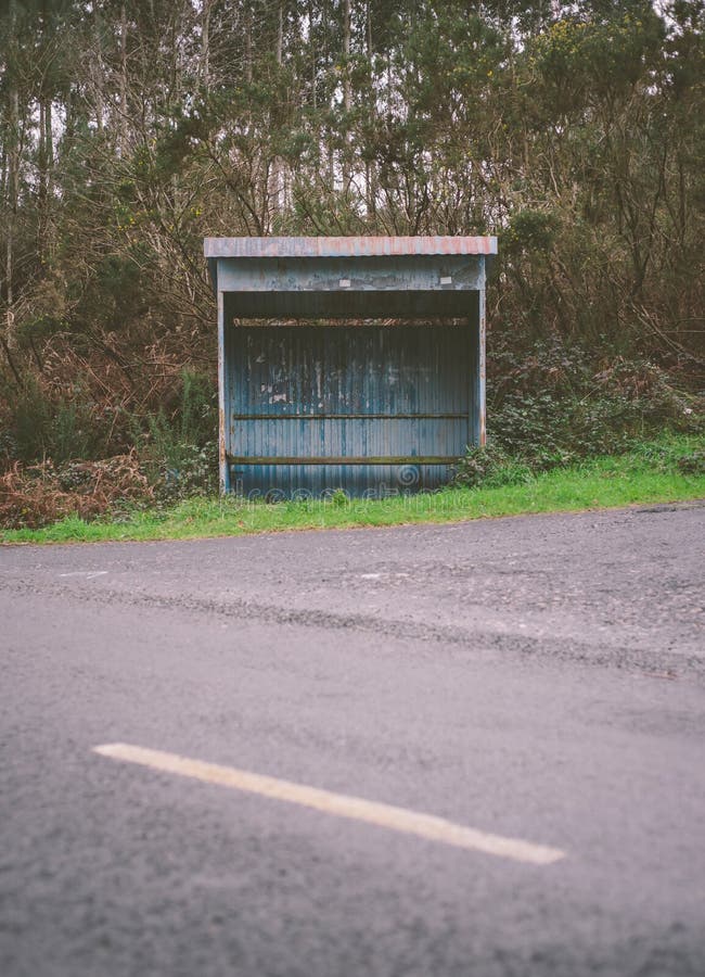 Rural Bus Stop with a Vintage Style Stock Image - Image of gutter ...