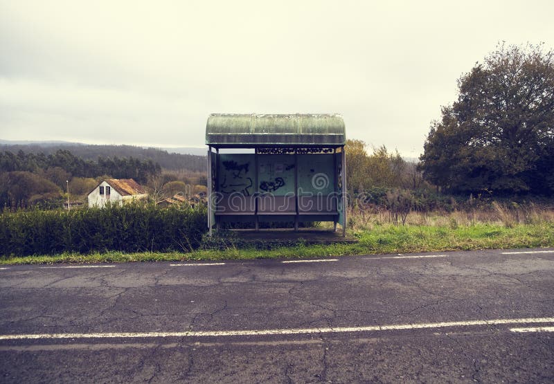 Rural Bus Stop with a Vintage Style Stock Image - Image of gutter ...