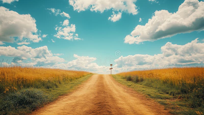 Rural Crossroads with Two Dirt Paths Diverging Stock Image - Image of ...