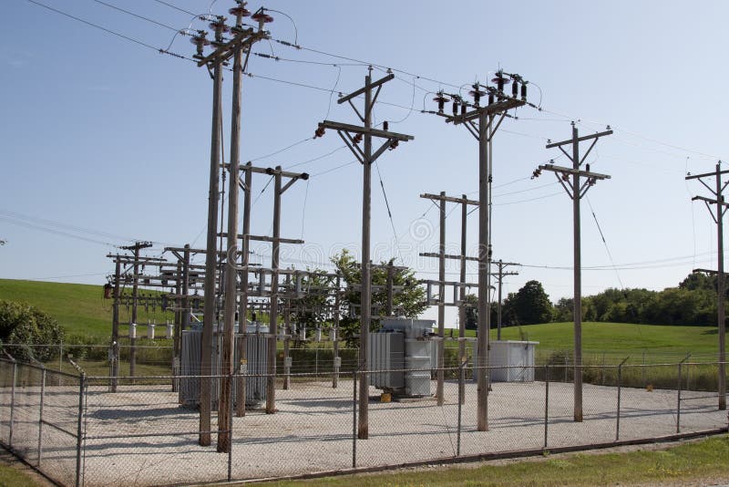 Rural Electrical Substation Stock Image - Image of distribution, plant ...