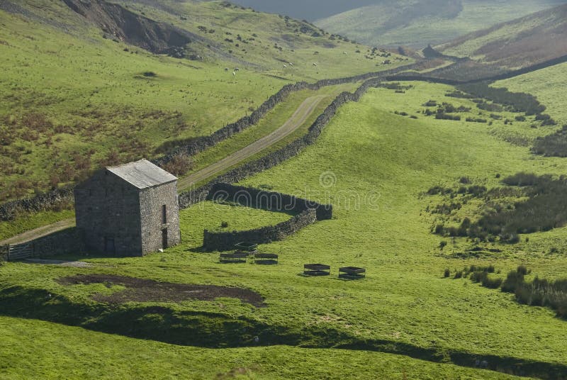 Rural Farming Stone Barn in Highland Field. Stock Photo - Image of ...